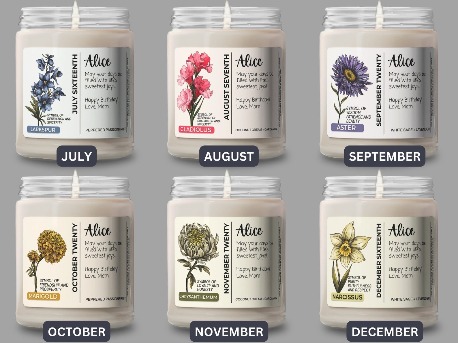 Personalized Birth Month Flower Candle Personalized Birthdate Candle ...