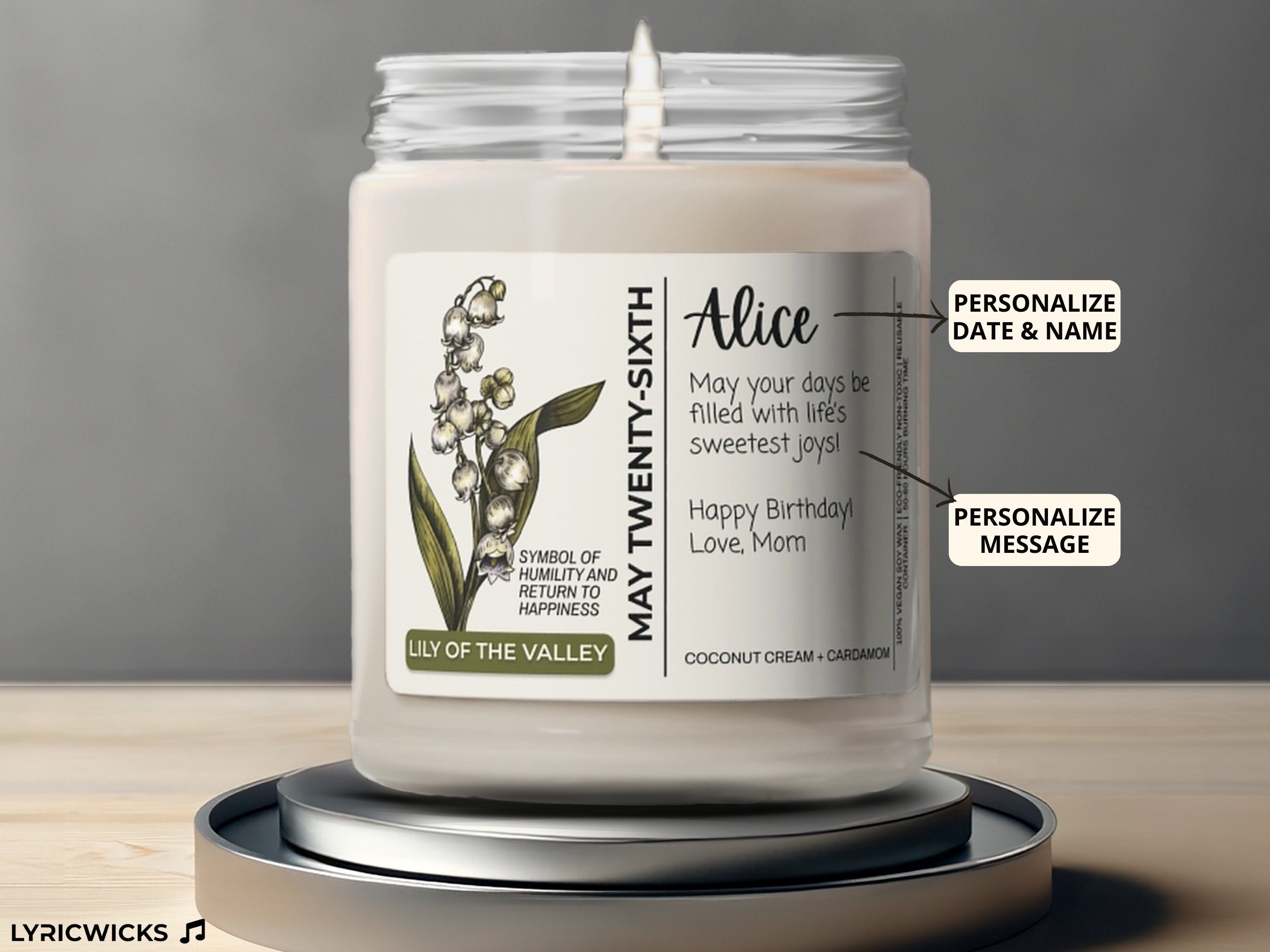 Personalized Birth Month Flower Candle Personalized Birthdate Candle ...