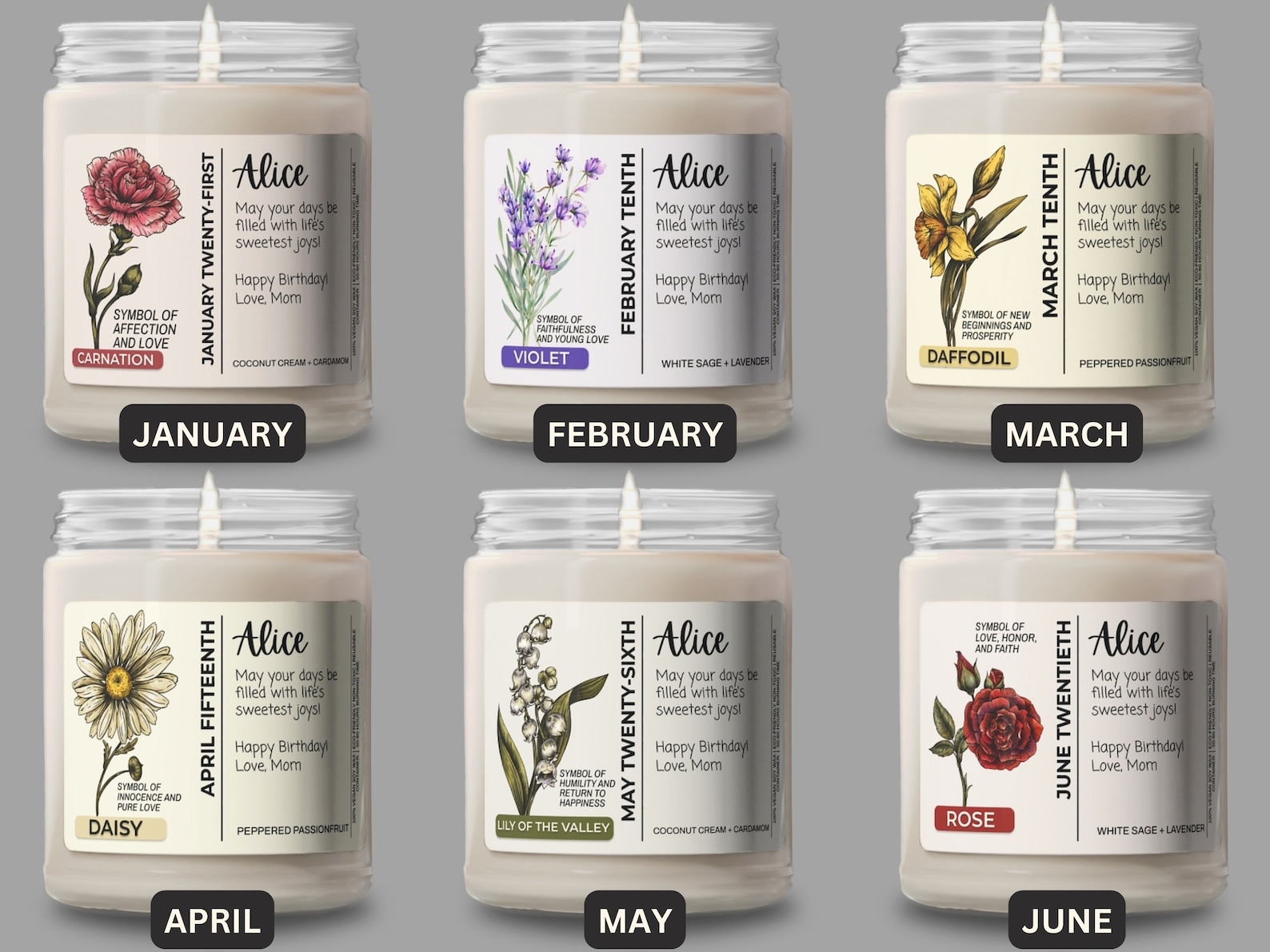 Personalized Birth Month Flower Candle Personalized Birthdate Candle ...