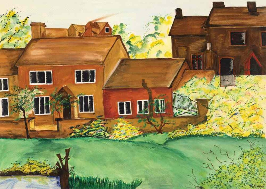 Colorful Rustic Cozy Wall Art, Green Lush Bright Landscape Painting ...