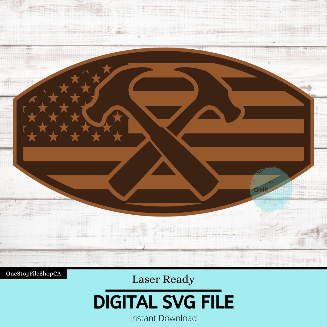 USA Flag With Crossed Hammers Leather Hat Patch File | Leather Patch ...