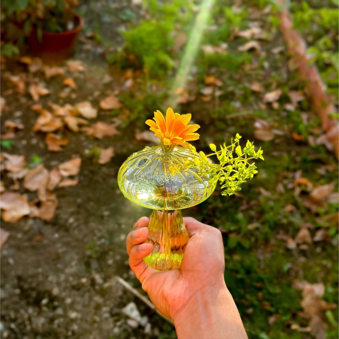 Glass Mushroom Bud Vase, Floral Home Decor, Mushroom Decor, Creative ...