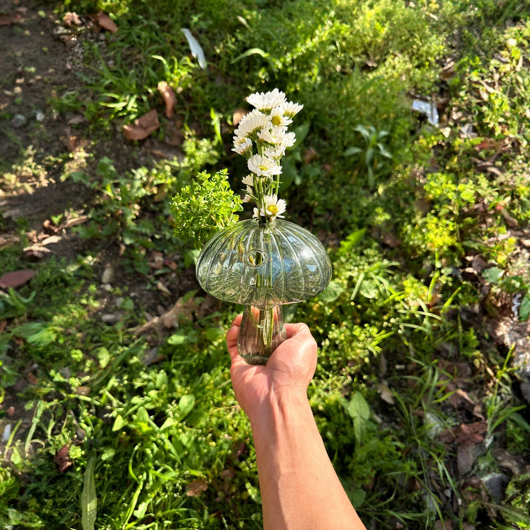Glass Mushroom Bud Vase, Floral Home Decor, Mushroom Decor, Creative ...