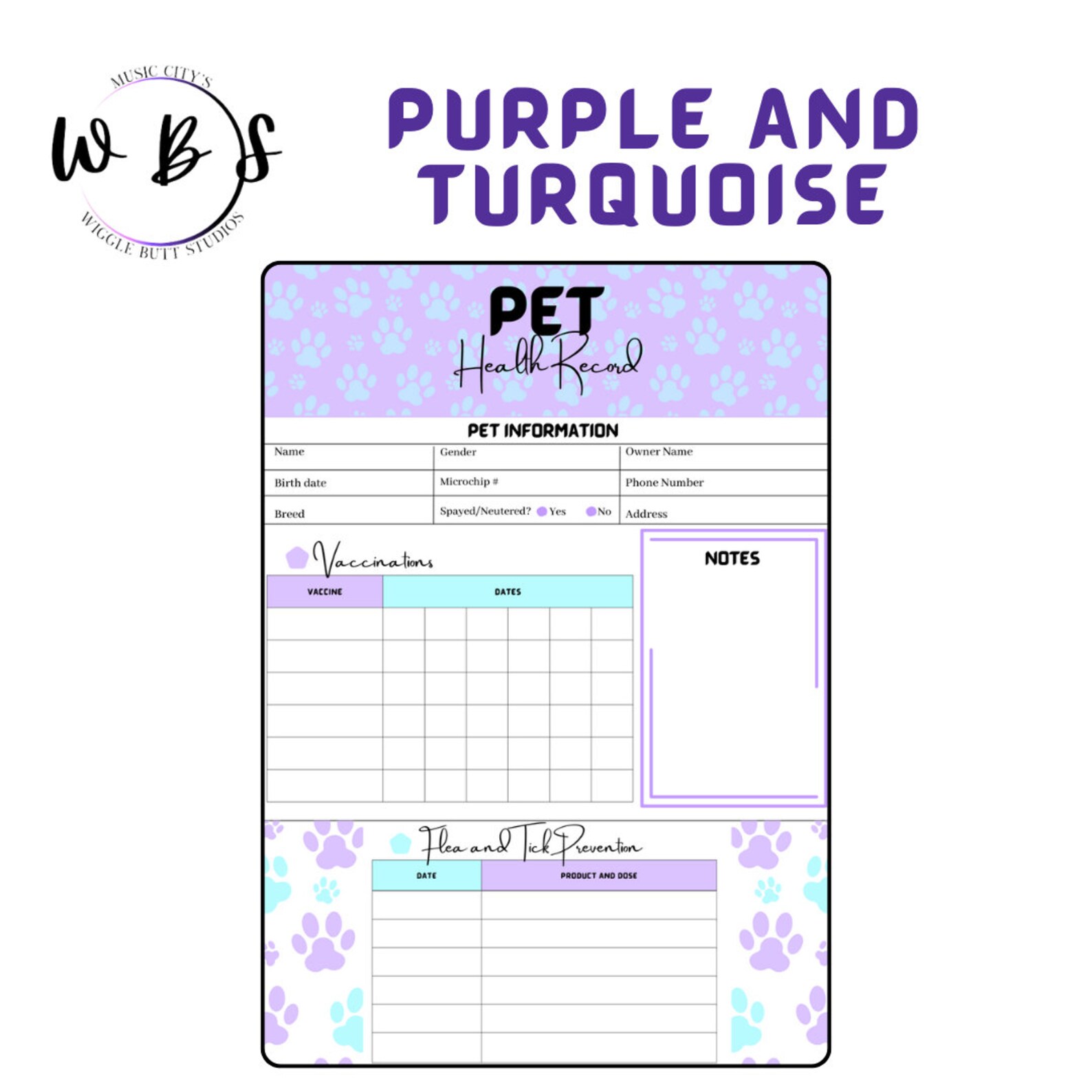Printable Pet Health Record Bundle, Puppy Health Record, Pet ...