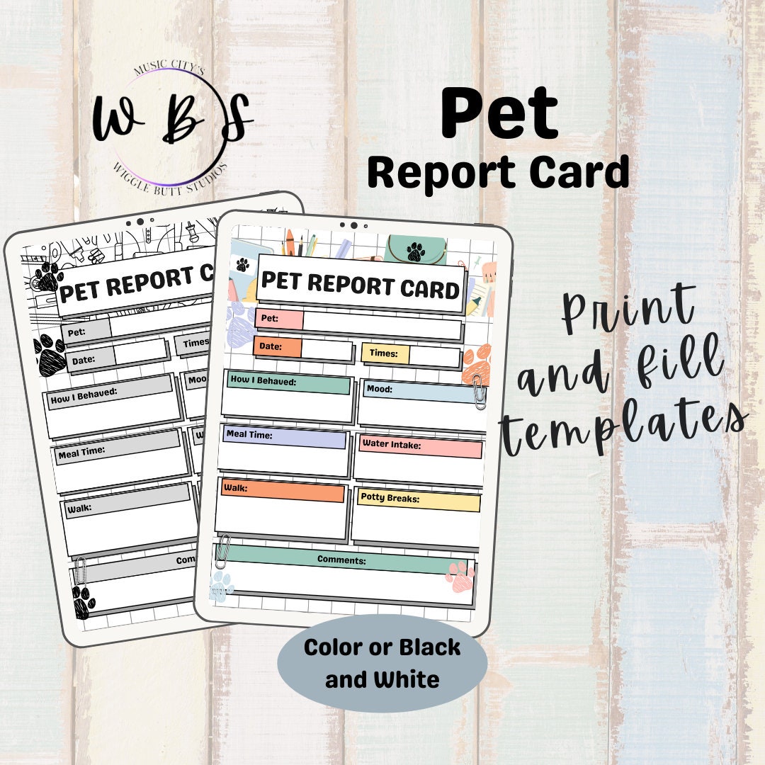 Printable Pet Report Card, Dog Report Card, Pet Sitter, Puppy Report ...