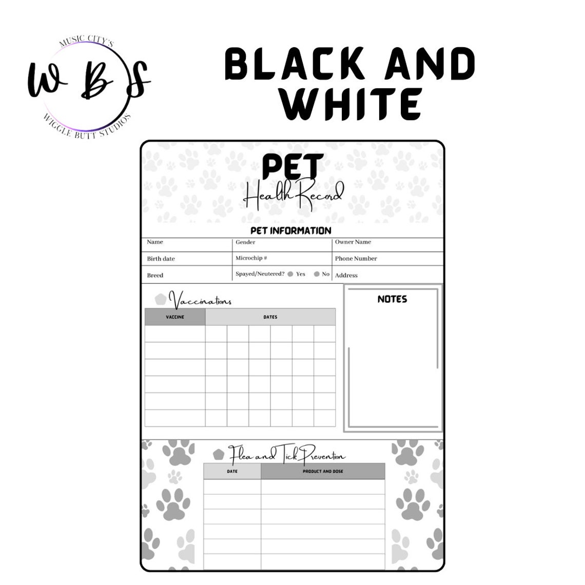 Printable Pet Health Record Bundle, Puppy Health Record, Pet ...