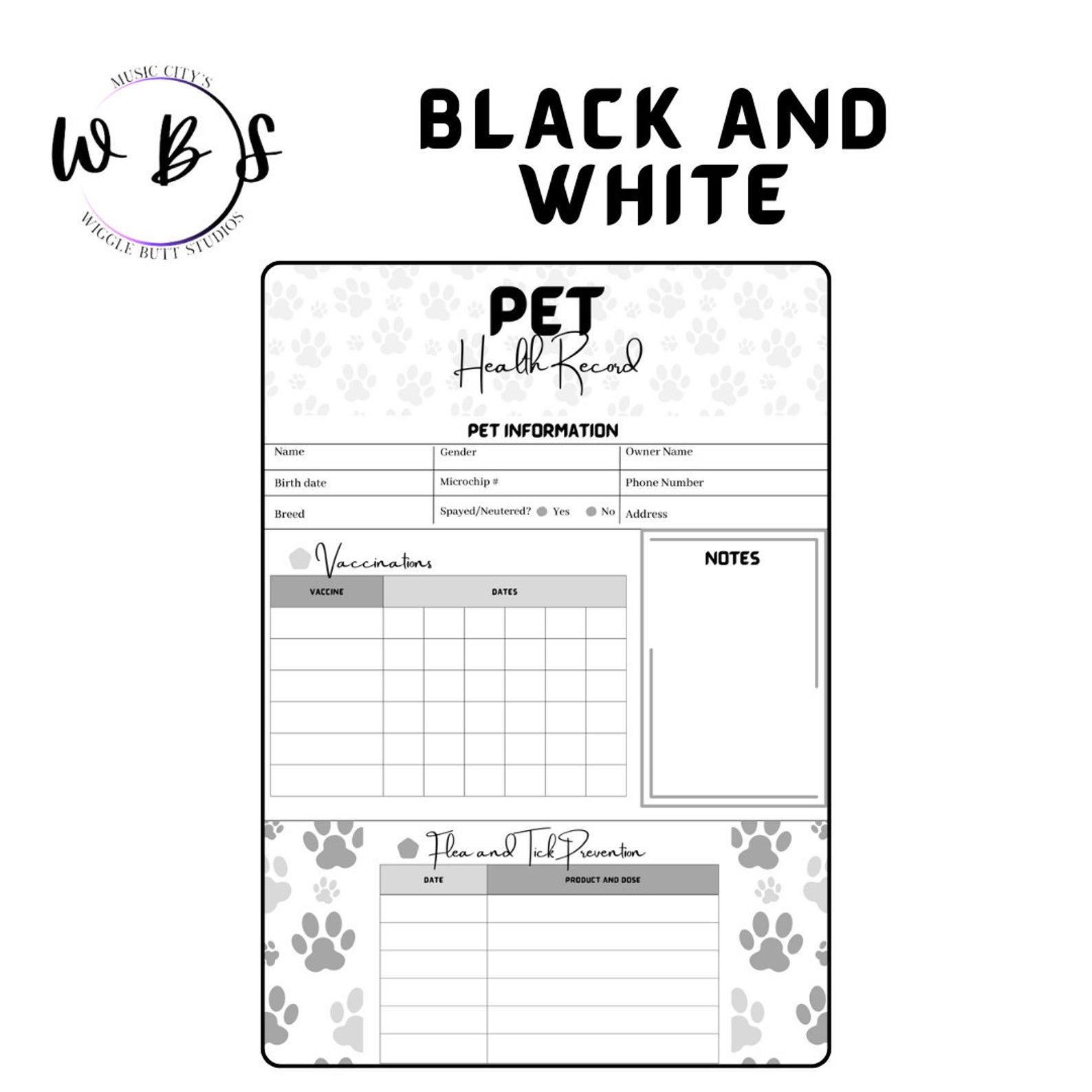 Printable Pet Health Record Bundle, Puppy Health Record, Pet ...