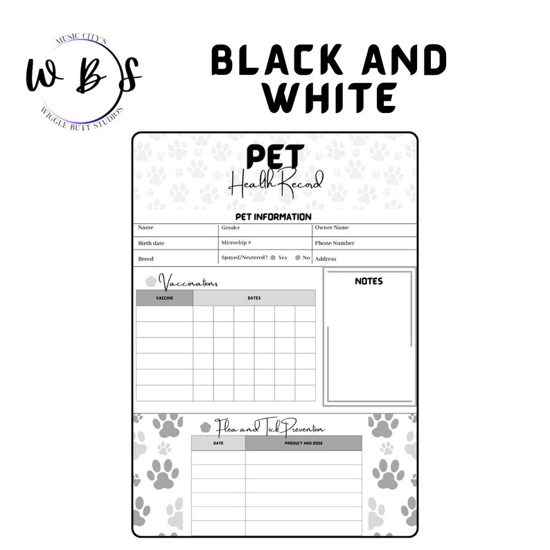 Printable Pet Health Record Bundle, Puppy Health Record, Pet ...