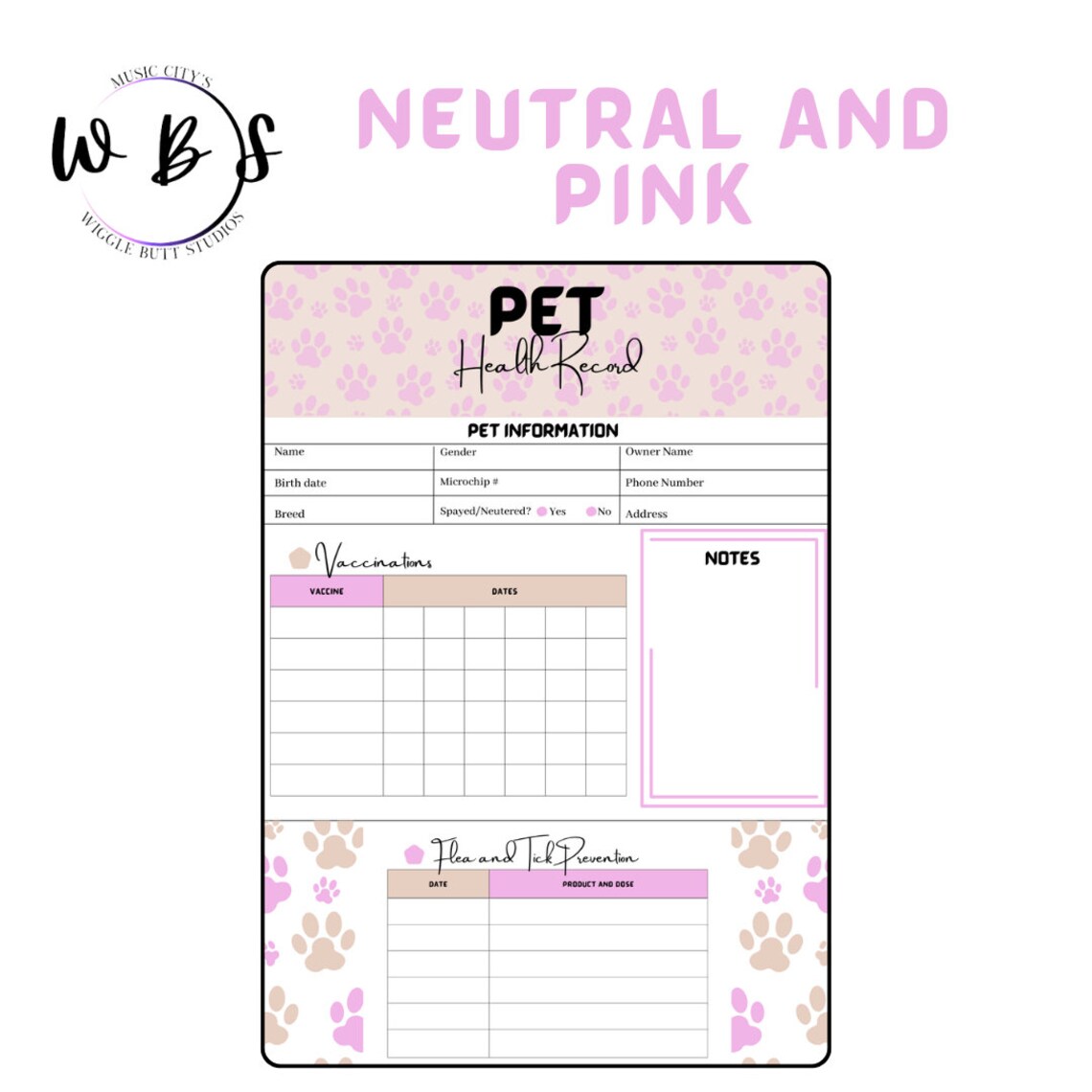 Printable Pet Health Record Bundle, Puppy Health Record, Pet ...