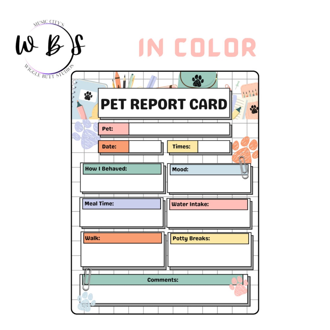 Printable Pet Report Card, Dog Report Card, Pet Sitter, Puppy Report ...