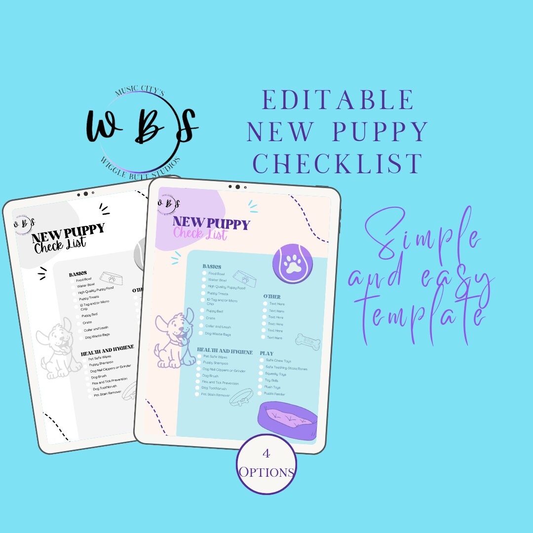 Printable New Puppy Checklist Bundle, Editable New Puppy Checklist, Pet ...