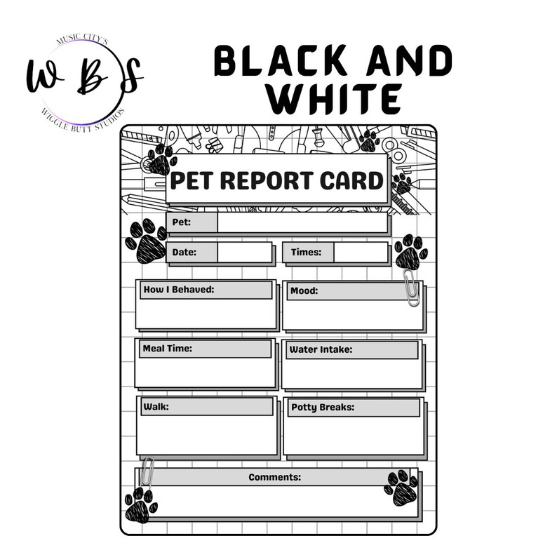 Printable Pet Report Card, Dog Report Card, Pet Sitter, Puppy Report ...