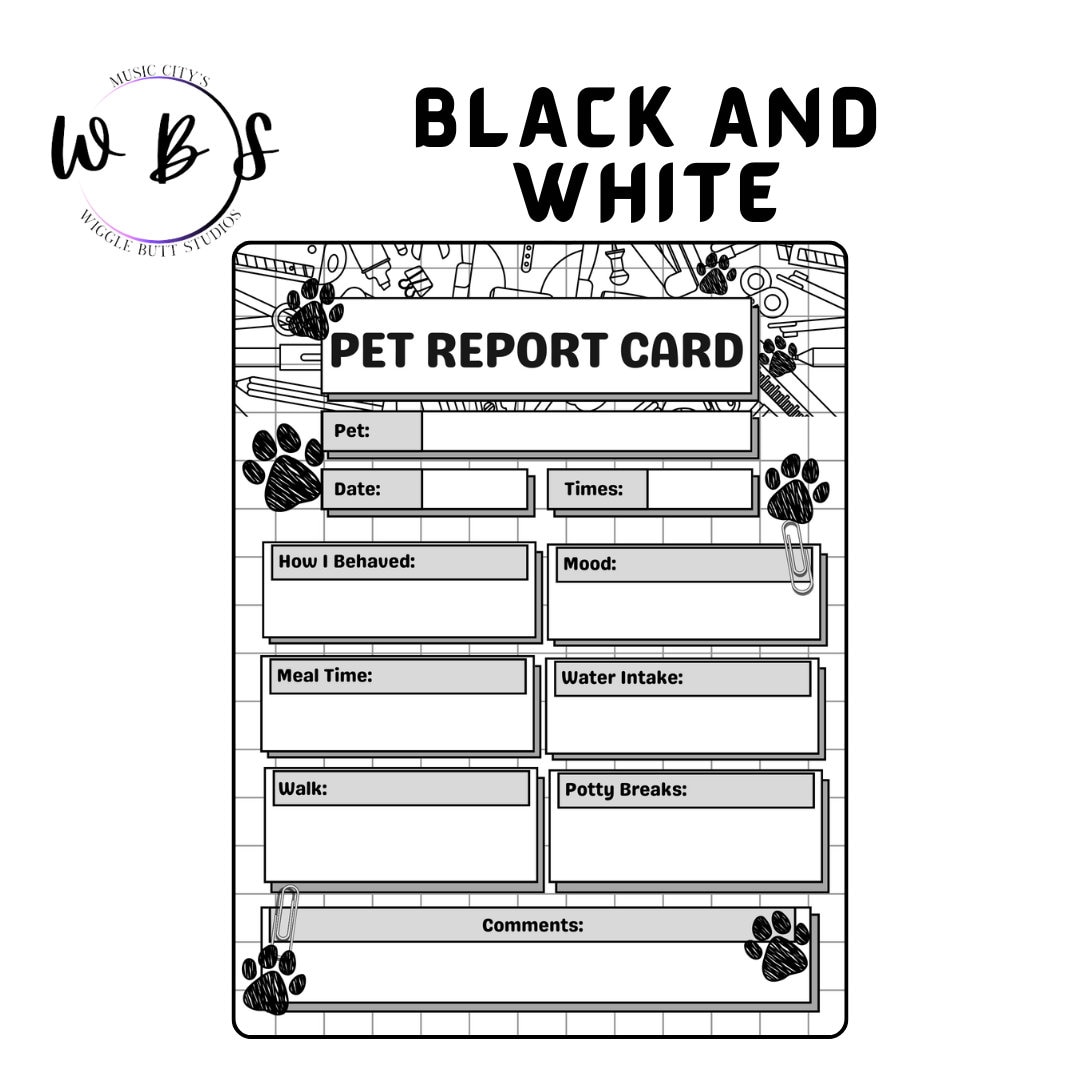 Printable Pet Report Card, Dog Report Card, Pet Sitter, Puppy Report ...