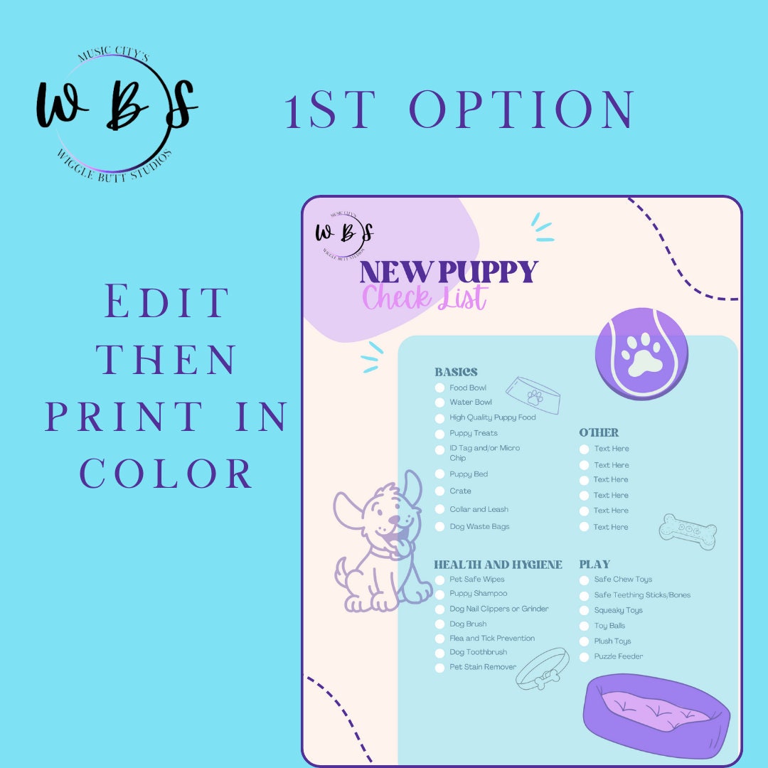 Printable New Puppy Checklist Bundle, Editable New Puppy Checklist, Pet ...