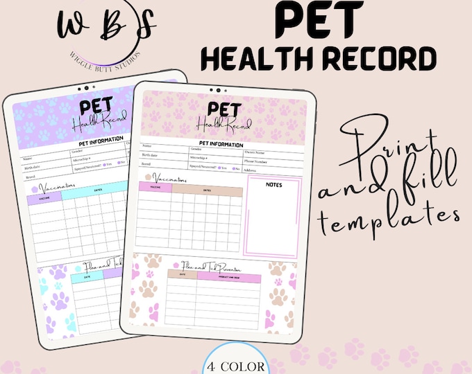 Printable Pet Health Record Bundle, Puppy Health Record, Pet ...