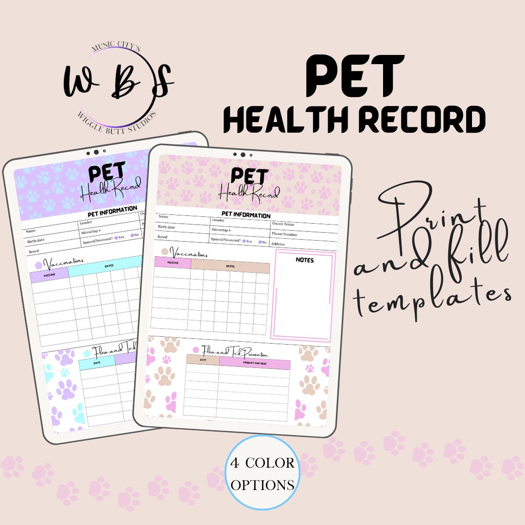 Printable Pet Health Record Bundle, Puppy Health Record, Pet ...