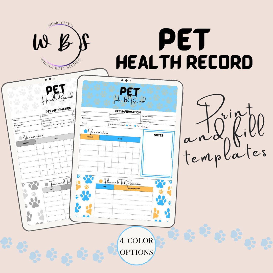 Printable Pet Health Record Bundle, Puppy Health Record, Pet ...