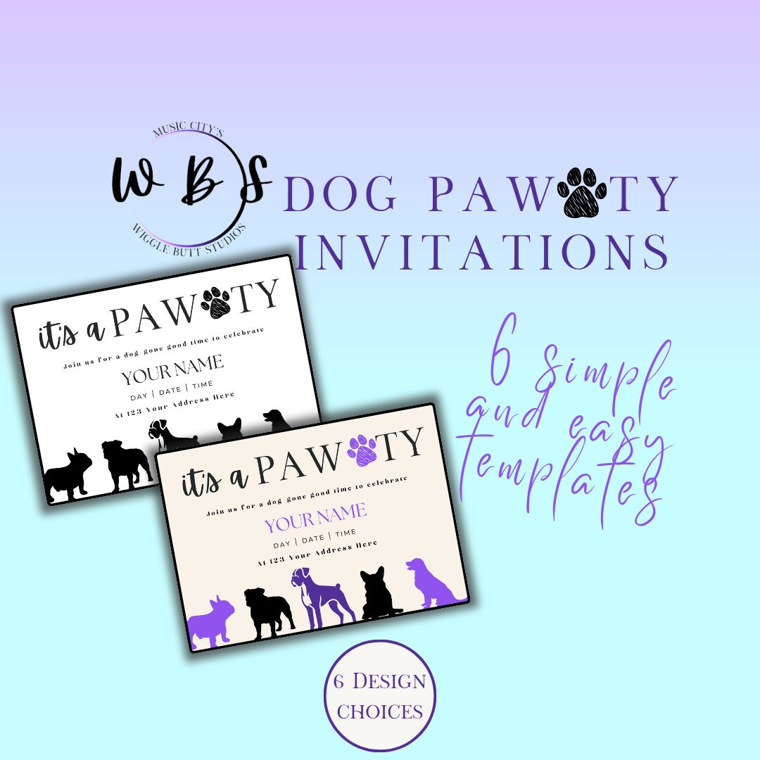 Custom Dog Party Invitations Bundle, Dog Invitation Editable ...