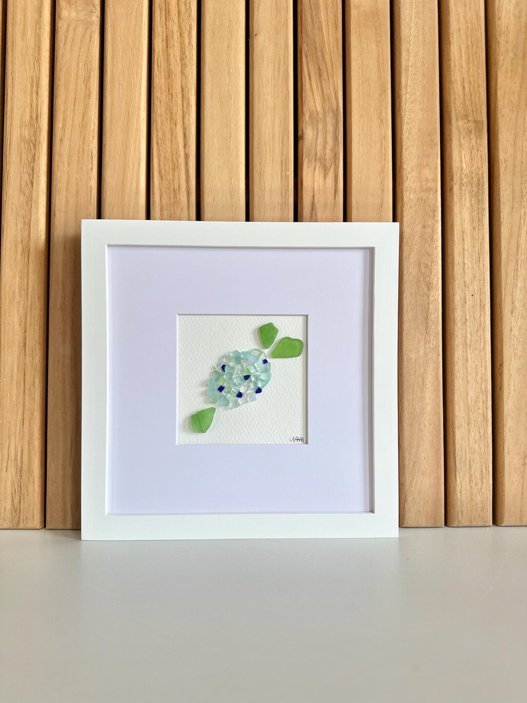 Framed Sea Glass Hydrangea Art – 8x8 Framed Art – Coastal Home Decor ...