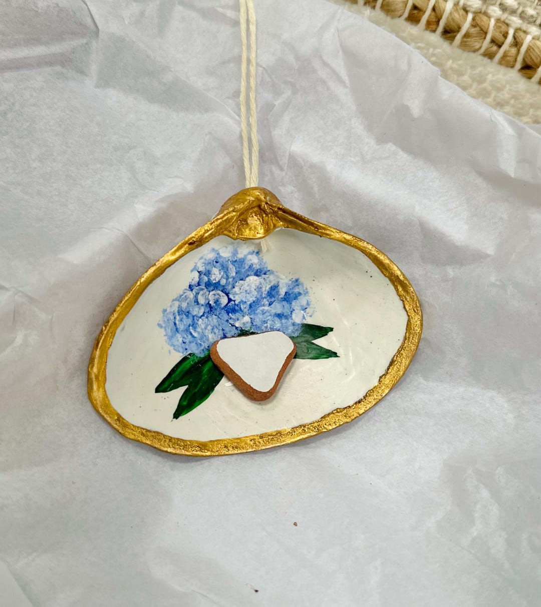 Hand Painted Oyster Shell Ornament Hydrangeas With Sea Pottery - Etsy