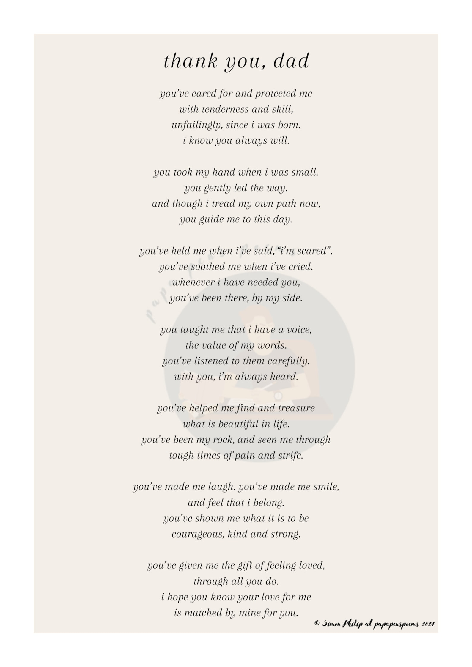 Thank You, Dad Original Poem Print A4 & A3 (INSTANT Digital Download ...