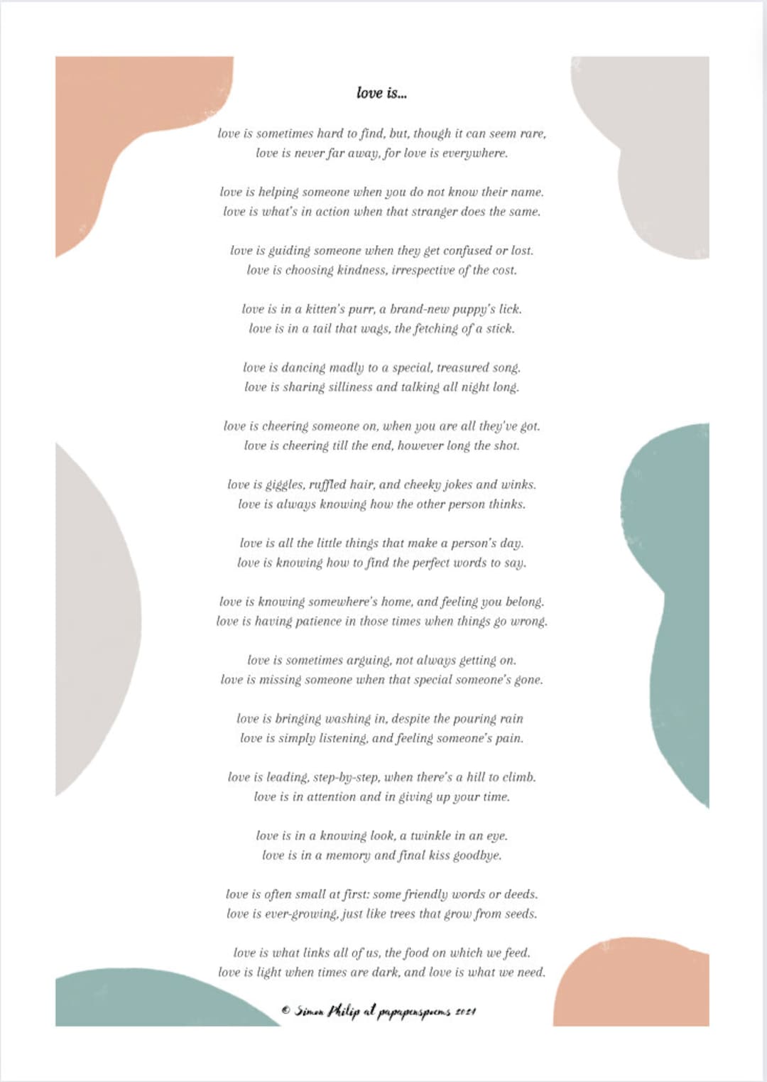 Love Is... Original Poetry A4 & A3 (INSTANT Digital Download) PRINTABLE ...