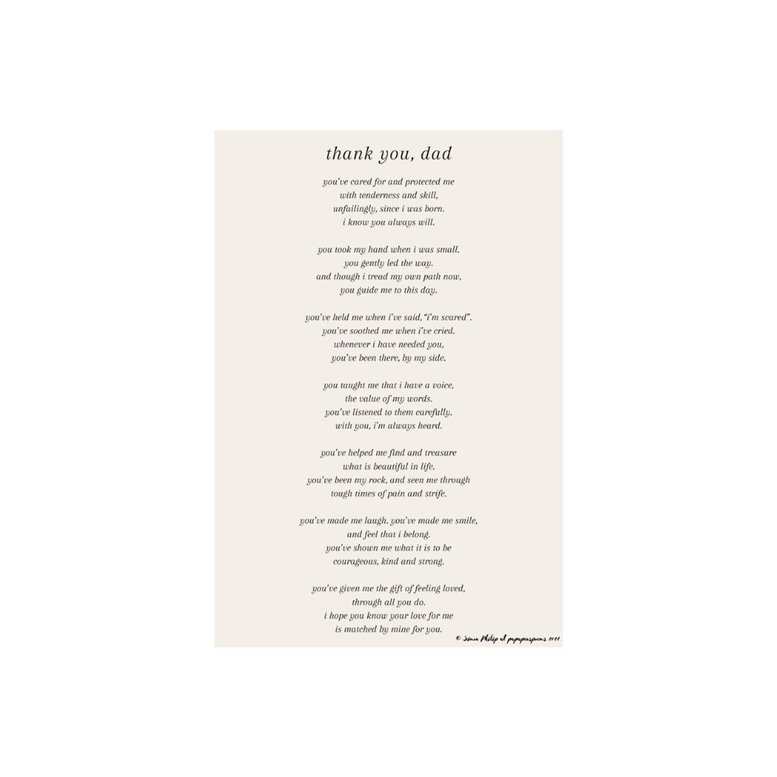 Thank You, Dad Original Poem Print A4 & A3 (INSTANT Digital Download ...