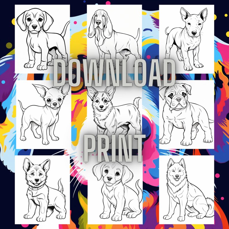 Cute Dog Coloring Pages for Kid's, Digital Download Coloring Page, Cute ...