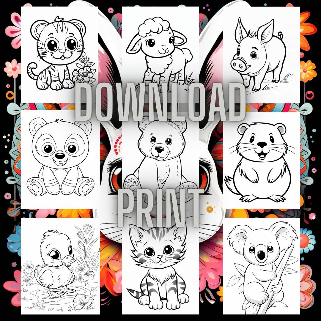 Cute Animals Coloring Pages for Kid's, Digital Download Coloring Page ...