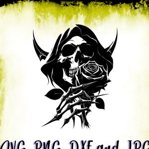 Gothic Style Grim Reaper With Rose SVG File, Scary Funny Clipart Vector ...