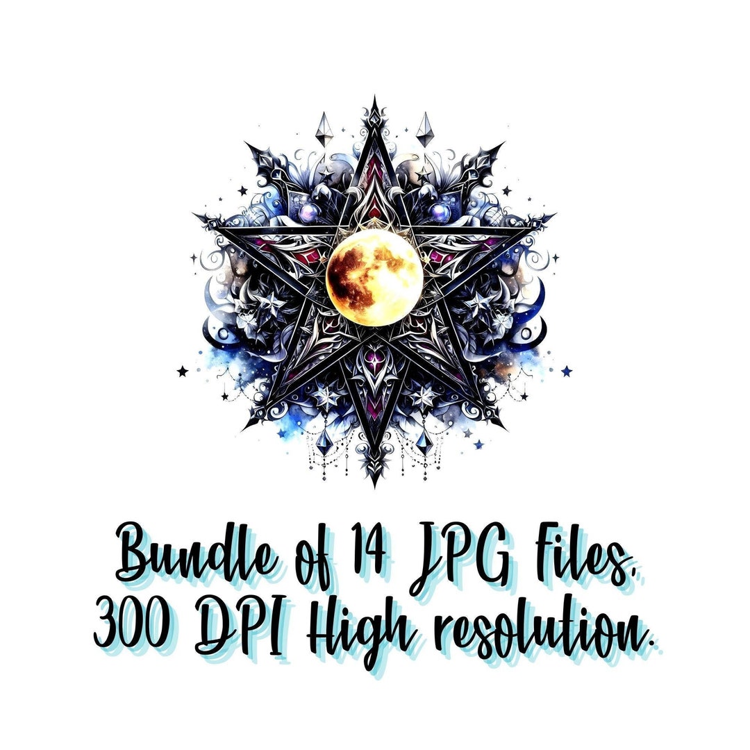 14 Watercolor Gothic Star Fantasy Clipart JPG, Ceremony Symbol Quality ...