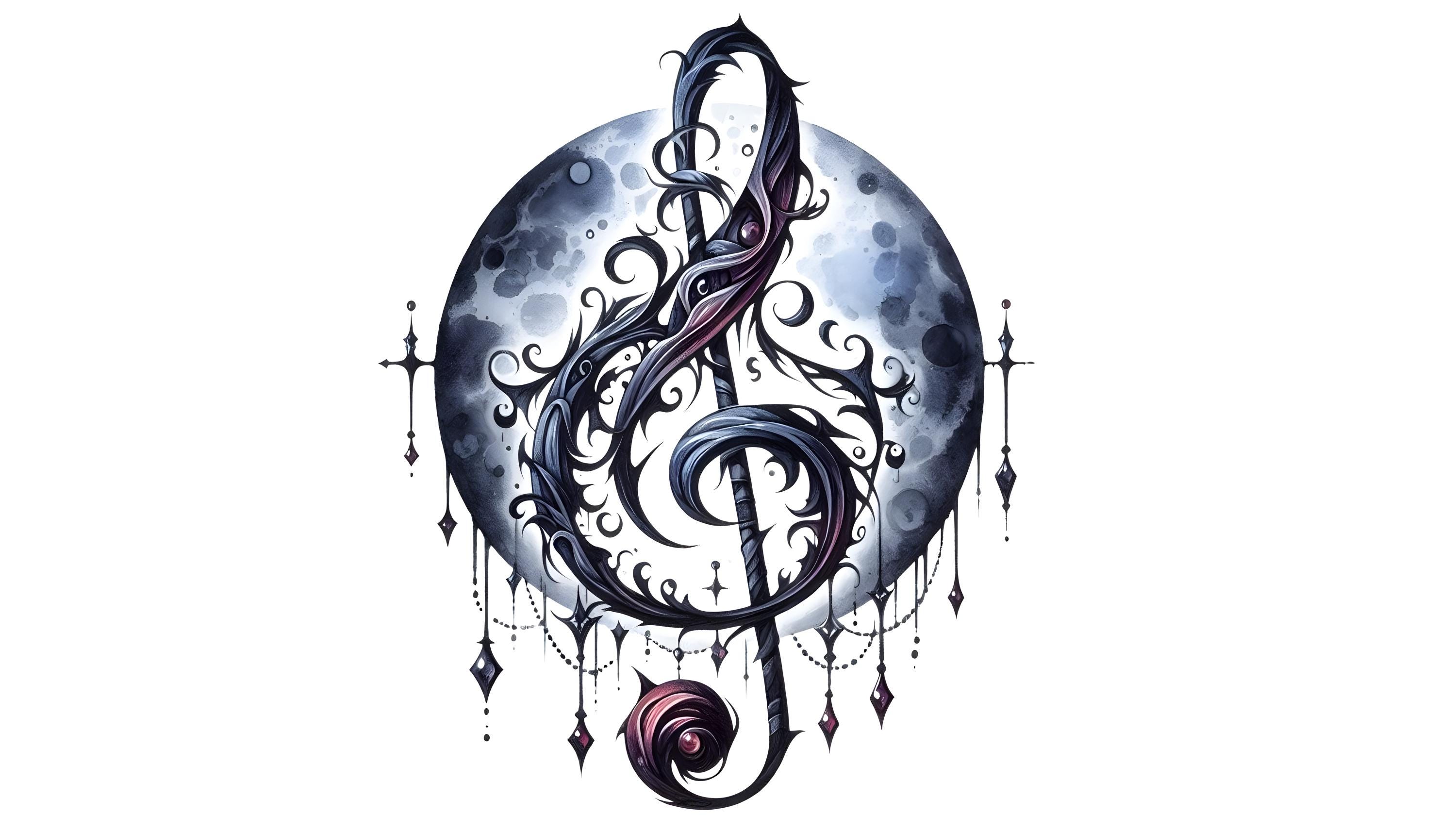 14 Watercolor Gothic Treble Clef Clipart JPG File, Fantasy Decor High ...