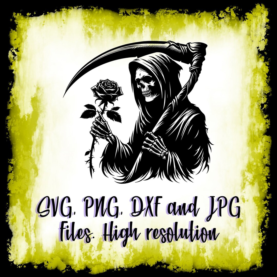 Gothic Style Grim Reaper With Rose SVG File, Scary Funny Clipart Vector ...