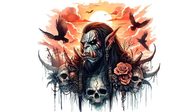 14 Watercolor Gothic Orc Clipart JPG Files, Fantasy Tattoo Design, Role ...