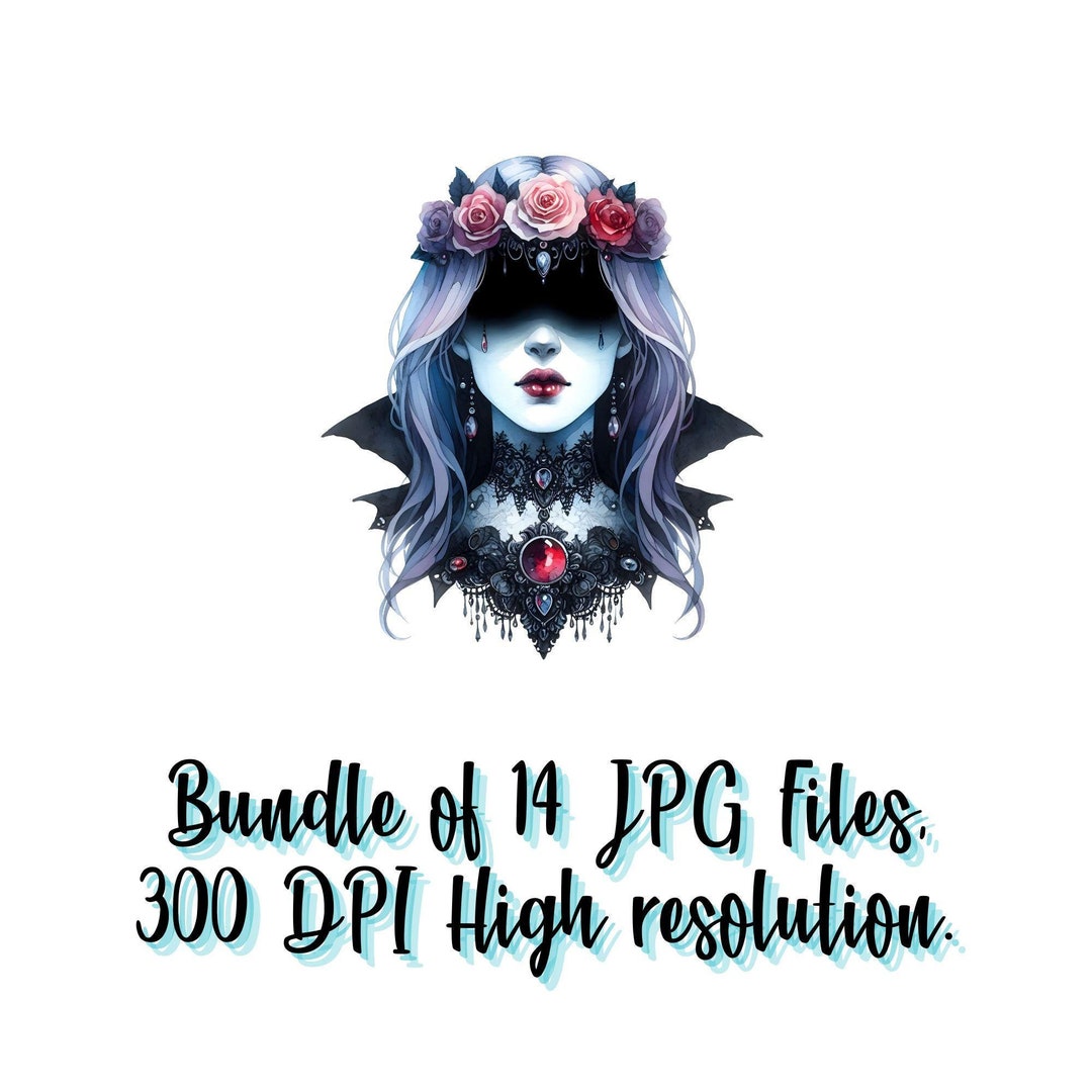 14 Watercolor Gothic Vampire Fantasy Clipart Files, Tattoo Portrait ...