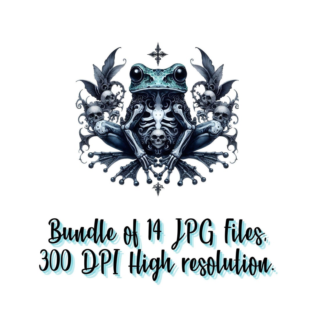14 Watercolor Gothic Frog Clipart JPG File, Spirit Animal Tattoo Design ...