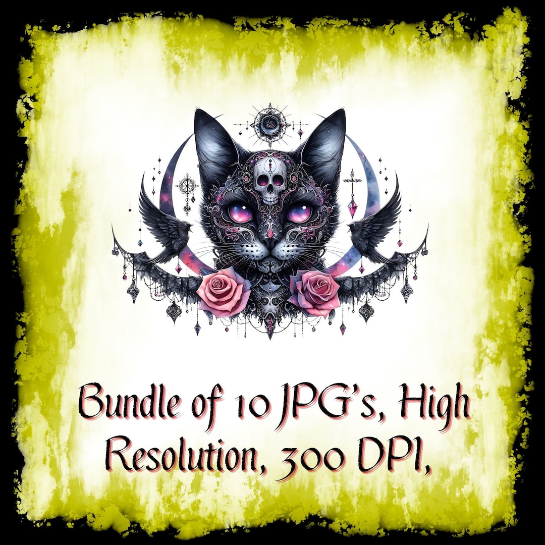 10 Watercolor Gothic Cat Clipart, Bundle of JPG Files, Witchy Coven ...