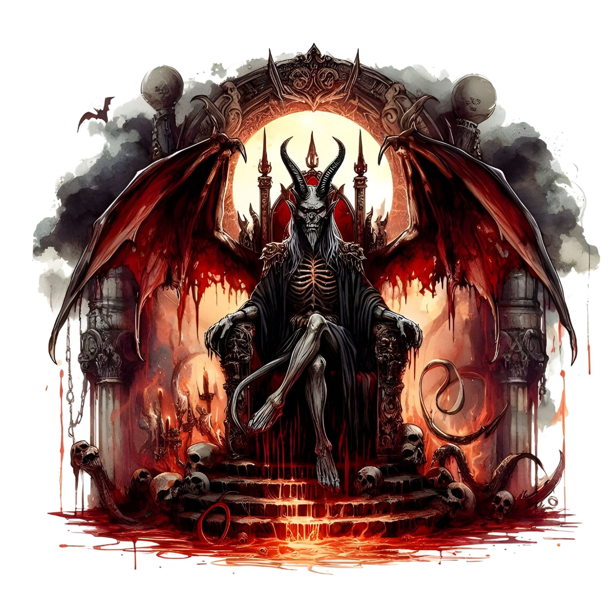 Watercolor Gothic Style Devil on Throne PNG JPG File, Tattoo Clipart ...