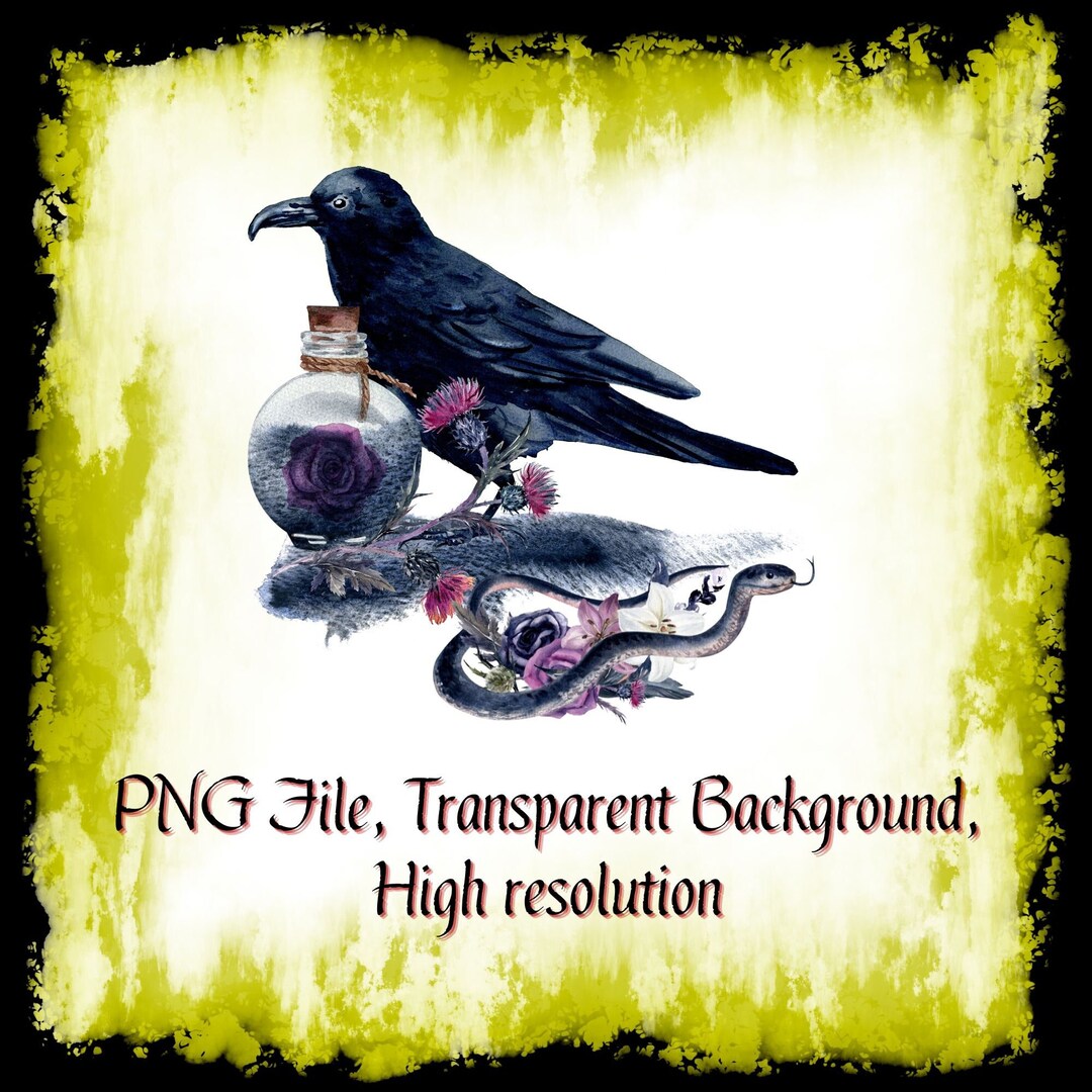 Gothic Style Raven and Snake PNG File, Textured Grunge Clipart ...