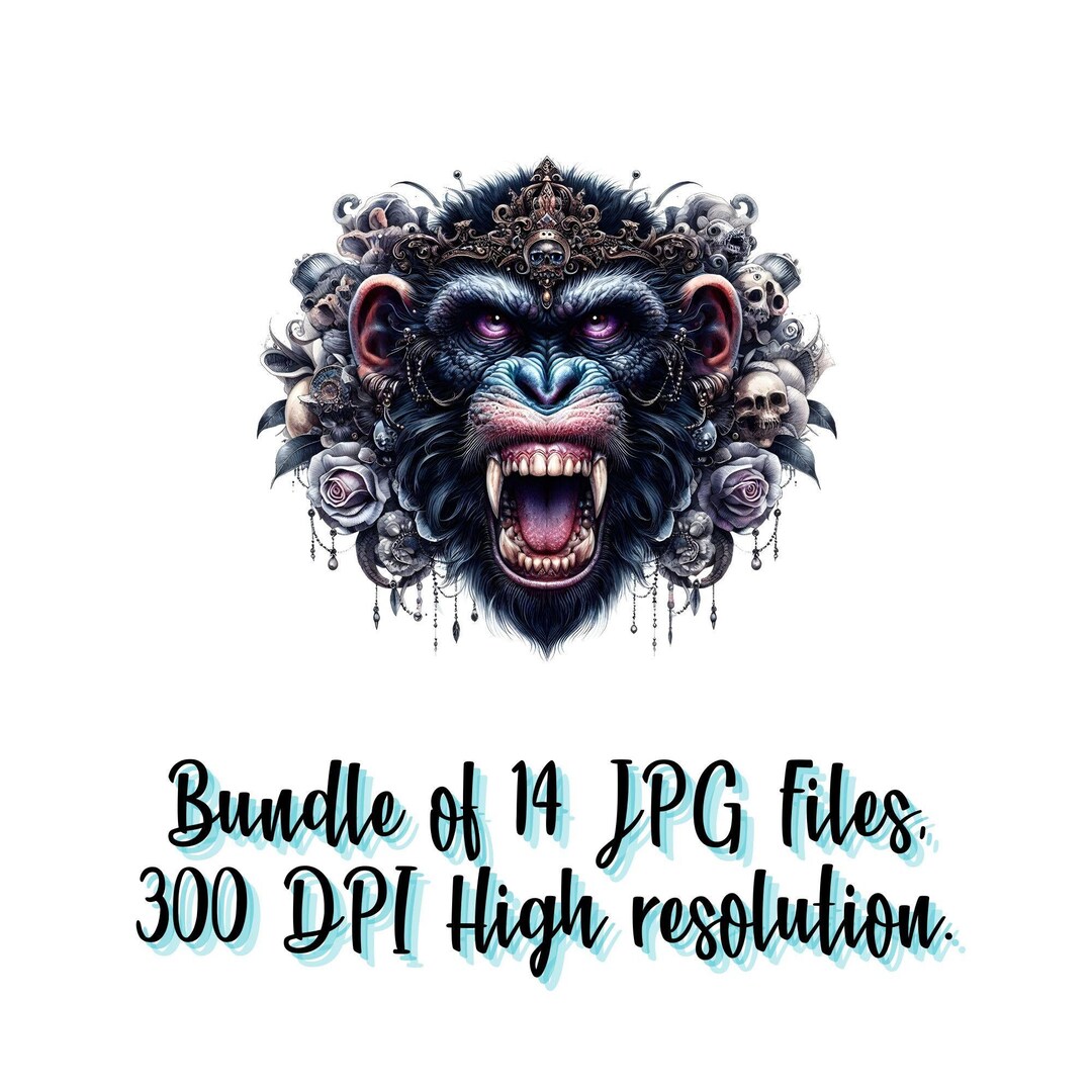 14 Watercolor Gothic Monkey Clipart, Spirit Animal Tattoo Design ...