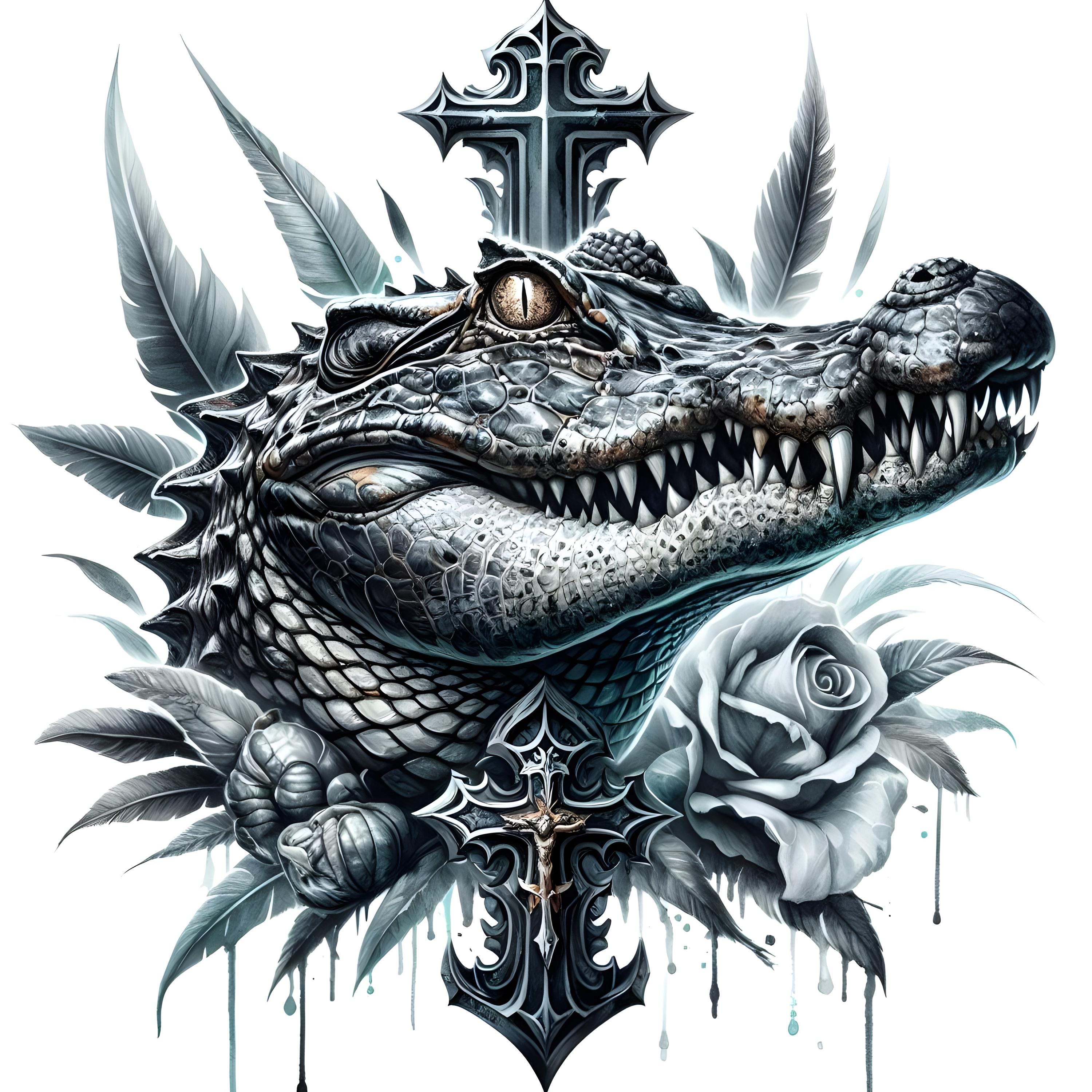 14 Gothic Alligator Fantasy Clipart JPG Files, Spirit Animal Tattoo ...