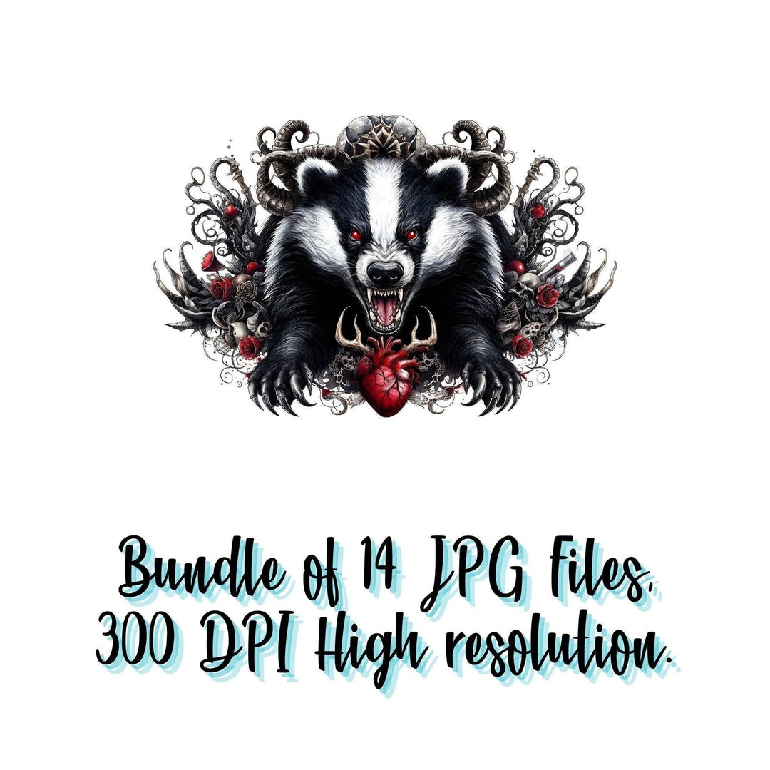 14 Watercolor Gothic Badger Clipart JPG Files, Spirit Animal Tattoo ...