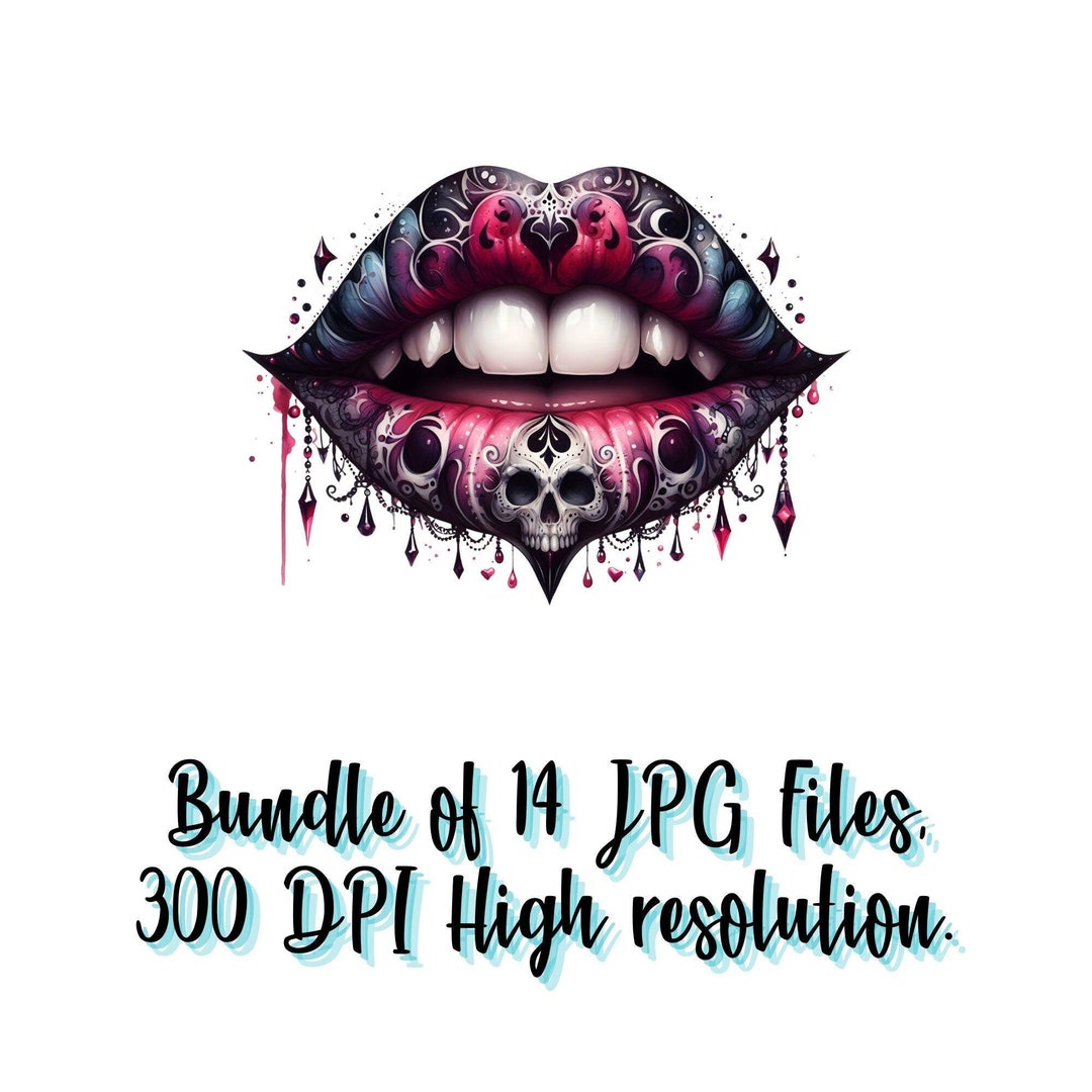 14 Watercolor Gothic Lips Fantasy Clipart JPG, Ceremony Symbol Quality ...