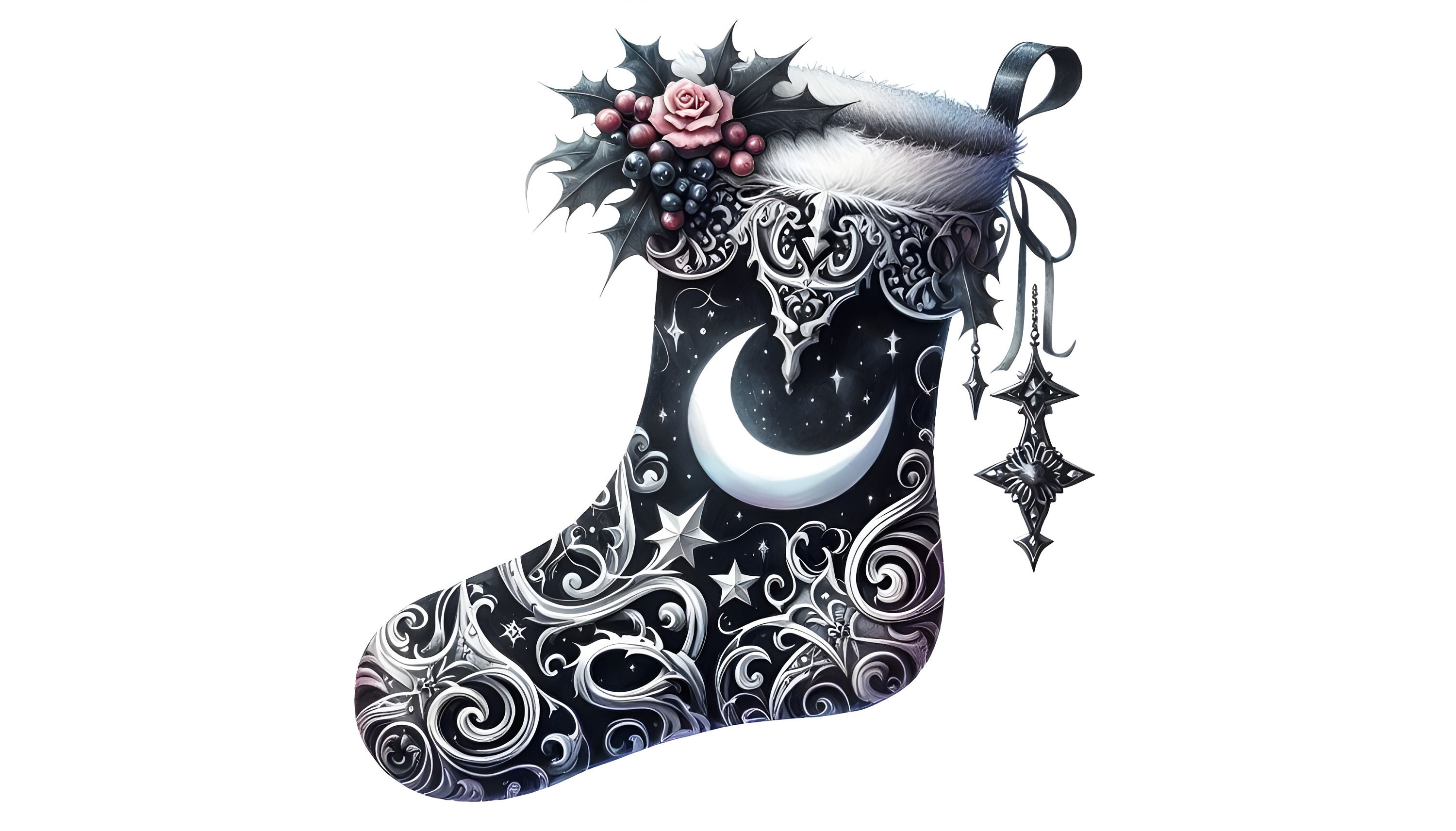 14 Watercolor Gothic Christmas Stocking Clipart JPG File, Holiday ...