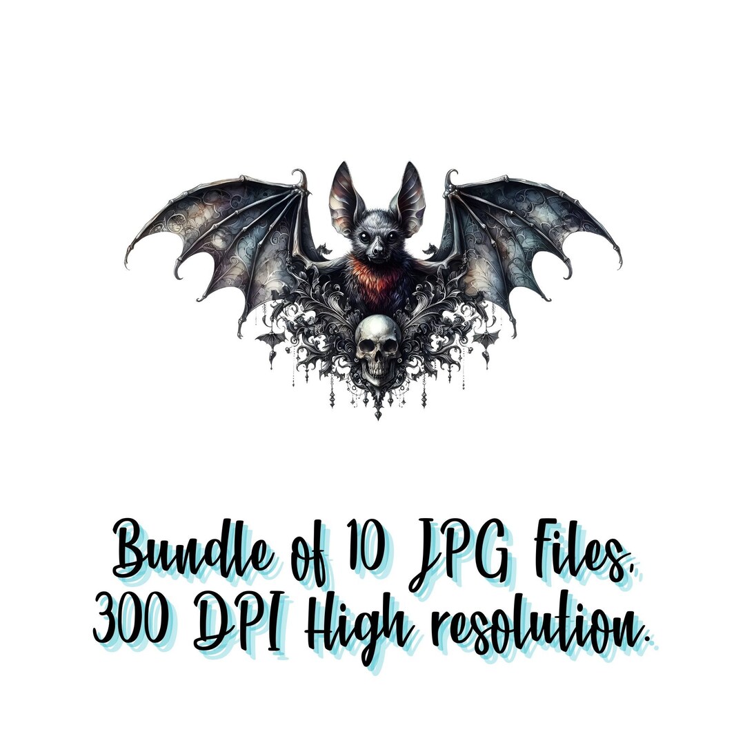 10 Watercolor Gothic Bat Clipart, Bundle of JPG Files, Animal Tattoo ...