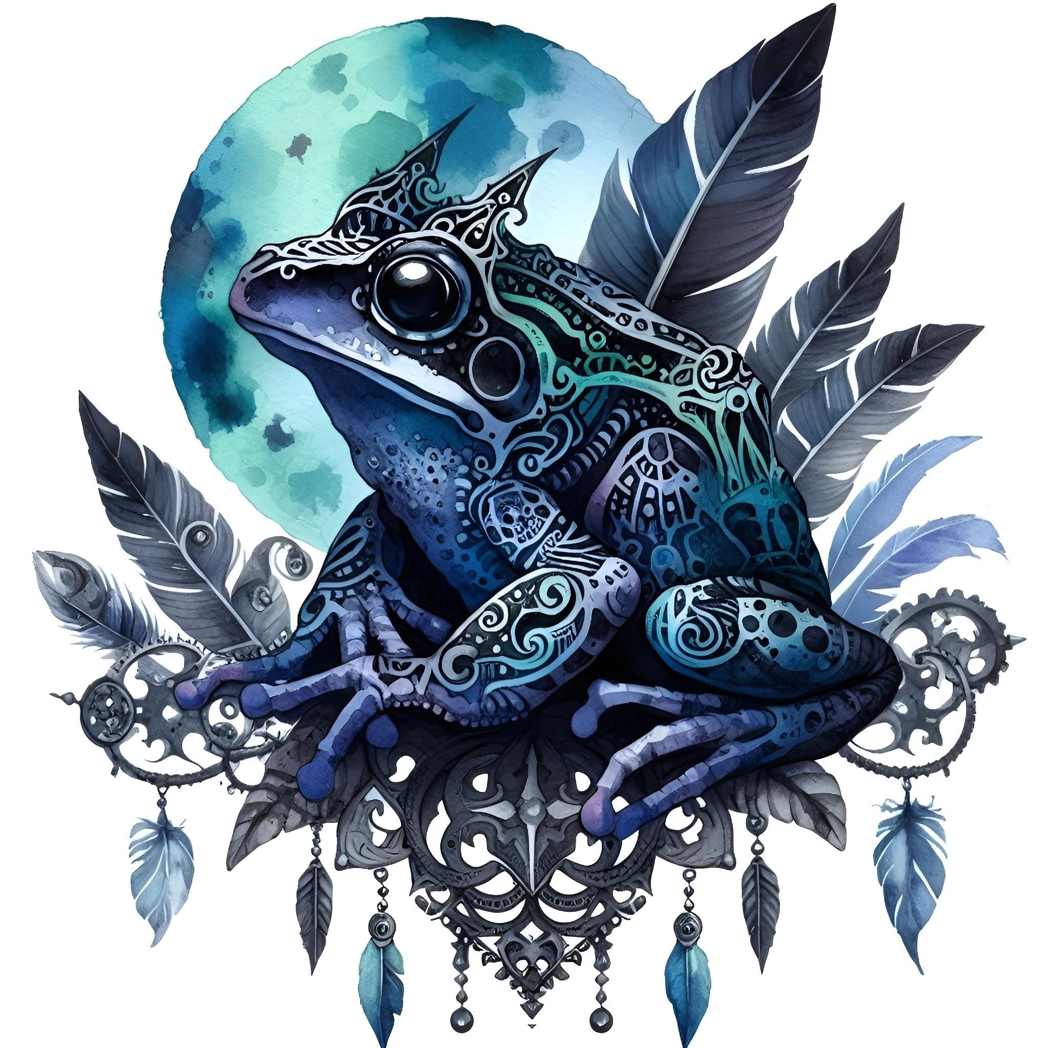 14 Watercolor Gothic Frog Clipart JPG File, Spirit Animal Tattoo Design ...