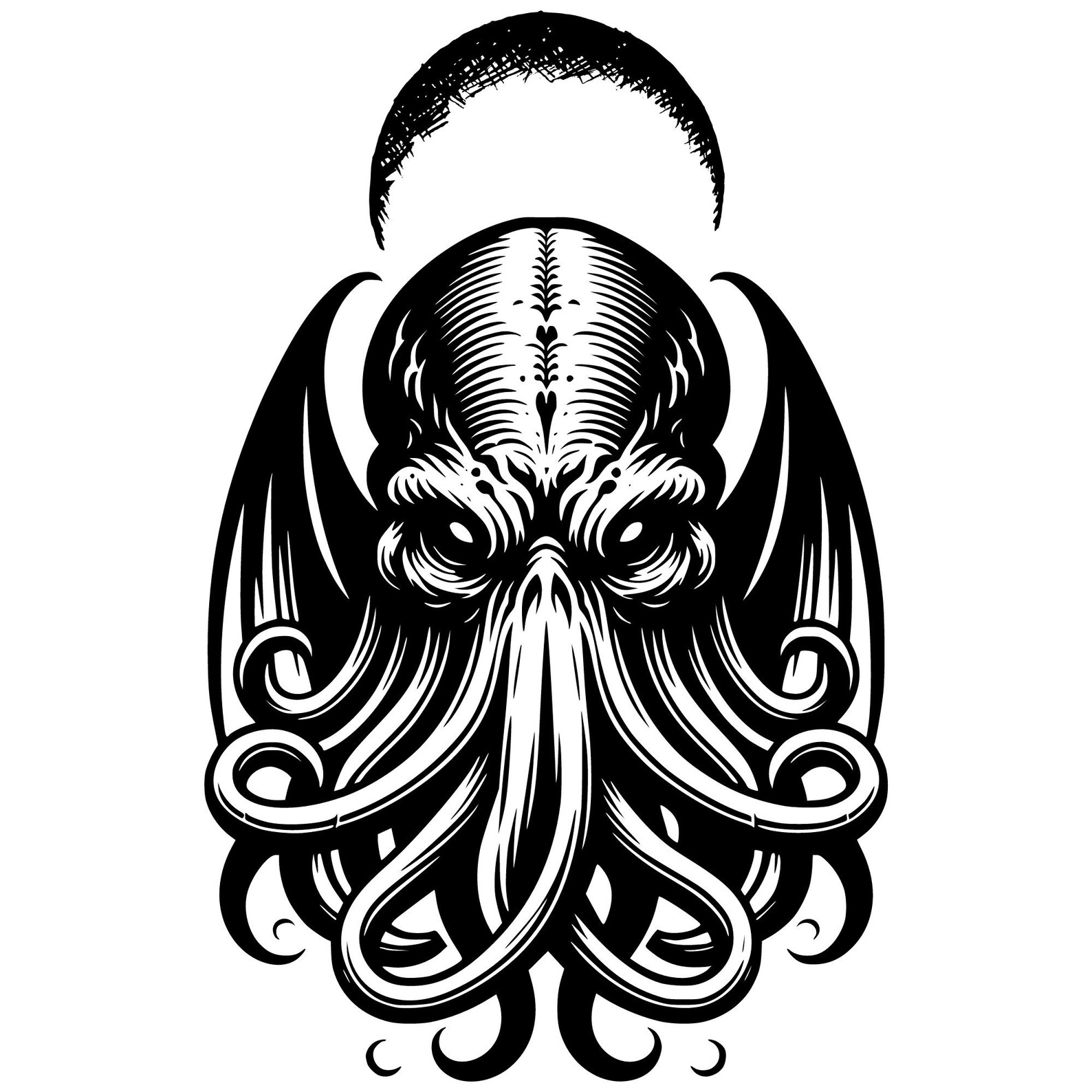 Gothic Style Cthulhu and Half Moon SVG File, Graphic Clipart Vector ...