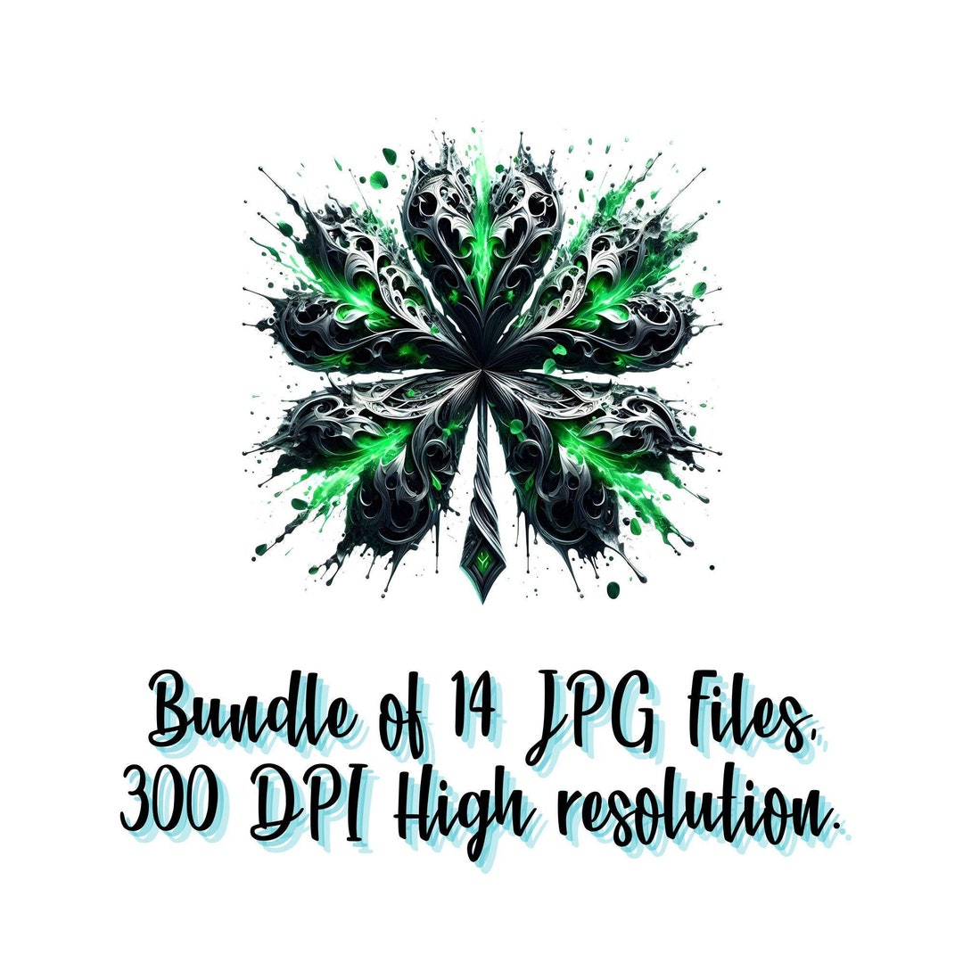 14 Gothic Irish Clover Fantasy Clipart Graphic JPG, St Patrick's Day T ...