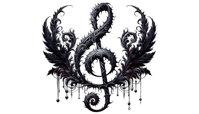 14 Watercolor Gothic Treble Clef Clipart JPG File, Fantasy Decor High ...