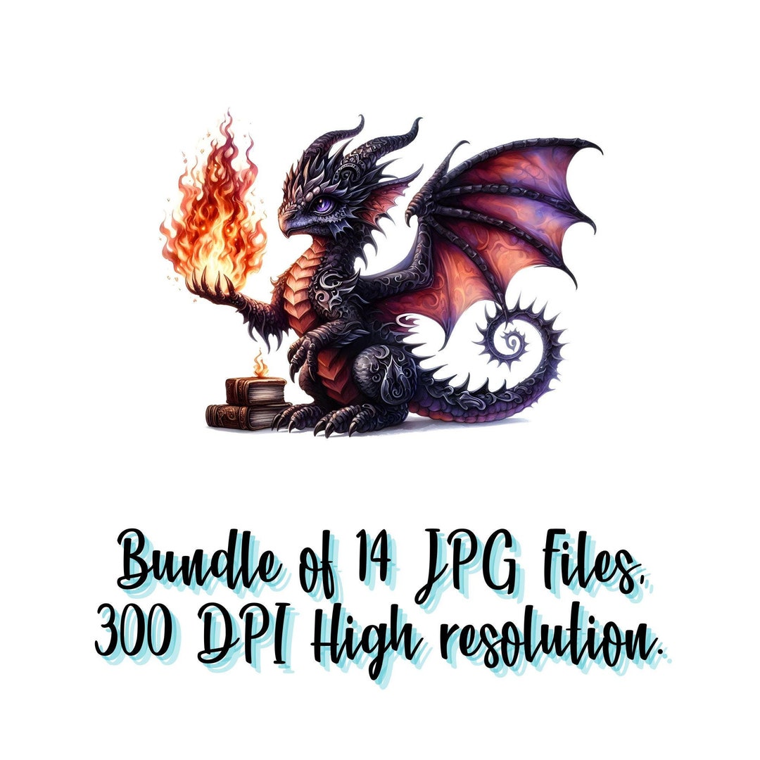 14 Watercolor Gothic Baby Dragon Fantasy Clipart JPG File, Spirit ...